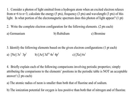 Solved 1 Consider A Photon Of Light Emitted From A Hydrogen