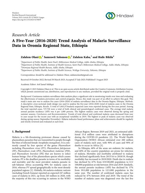 Pdf A Five Year 2016 2020 Trend Analysis Of Malaria Surveillance Data In Oromia Regional