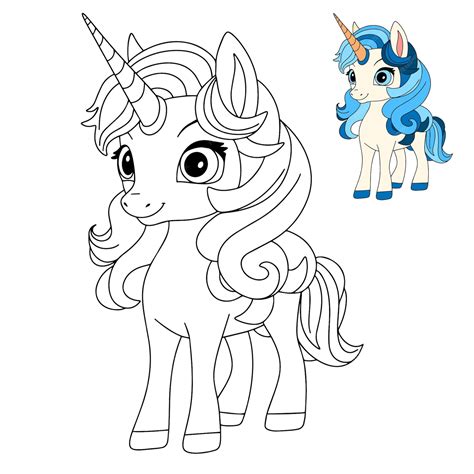 귀여운 유니콘 색칠 공부 페이지 아기 유니콘 색칠 공부 책 벡터 일러스트 레이 션 프리미엄 벡터