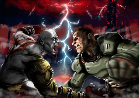 Doom Slayer Vs Kratos Crossover Fanart By Ardathlilitu R Doom