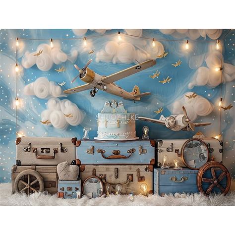Model Airplane L Retro Globe Blue Marine Photography Backdrops Props
