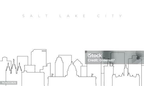 개요 소금 호수 도시 스카이 라인 솔트 레이크 시티 건물과 라인 스타일의 랜드 마크가있는 트렌디 한 템플릿 스톡 벡터 디자인 벡터에 대한 스톡 벡터 아트 및 기타 이미지