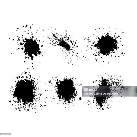 검은 색 잉크 가 튀기고 방울의 세트 다른 손으로 그린 스프레이 디자인 요소 덩어리와 스패터 격리된 벡터 그림 물이 튀는에 대한 스톡 벡터 아트 및 기타 이미지 Istock