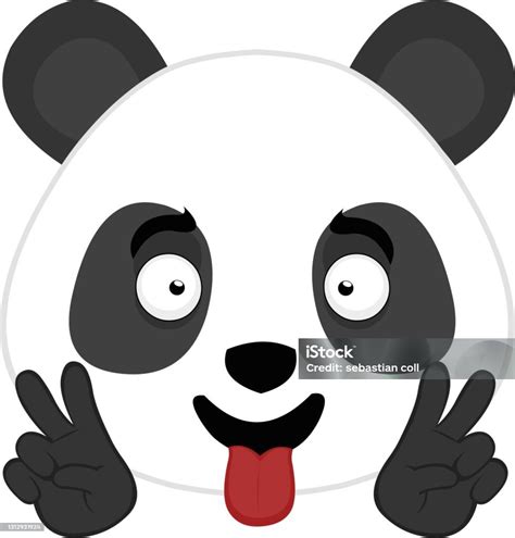 행복한 표정으로 팬더의 머리 벡터 이모티콘 일러스트 만화 혀를 내밀고 사랑과 평화의 손짓 곰에 대한 스톡 벡터 아트 및 기타 이미지 곰 긍정적인 감정 표현 돌출된