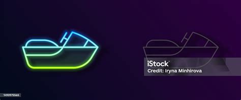 검은 색 배경에 고립 된 빛나는 네온 라인 제트 스키 아이콘 물 스쿠터 익스트림 스포츠 벡터 교통수단에 대한 스톡 벡터 아트 및