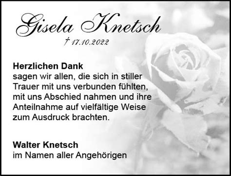 Traueranzeigen Von Gisela Knetsch Vrm Trauer De