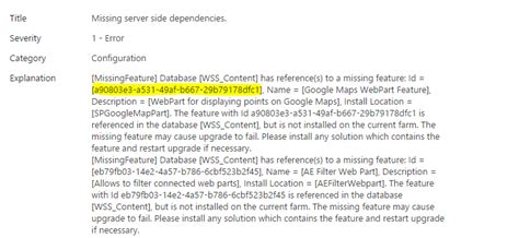 Missing Server Side Dependencies SharePoint 2016 Health Analyzer