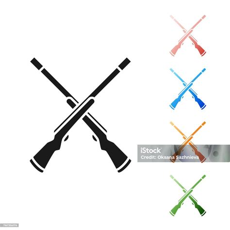 흰색 배경에 고립 된 검은 두 교차 산탄총 아이콘 사냥 총 다채로운 아이콘을 설정합니다 벡터 일러스트레이션 겨냥에 대한 스톡 벡터 아트 및 기타 이미지 Istock