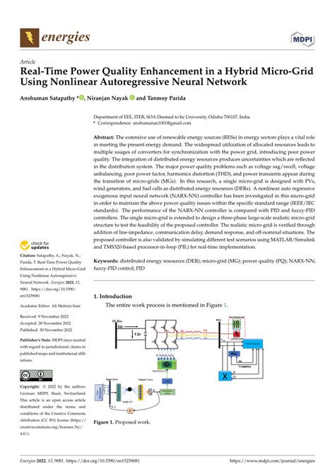 Pdf Real Time Power Quality Enhancement In A Hybrid Micro Grid Using Nonlinear Autoregressive