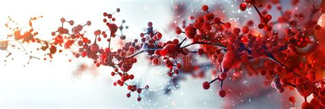Red Molecular Structure With Connected Particles Symbolizing