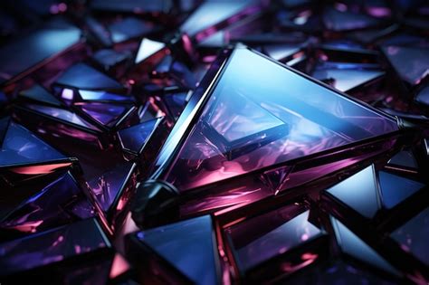 삼각형으로 된 파란 크리스탈 배경 3d 렌더링 프리미엄 벡터