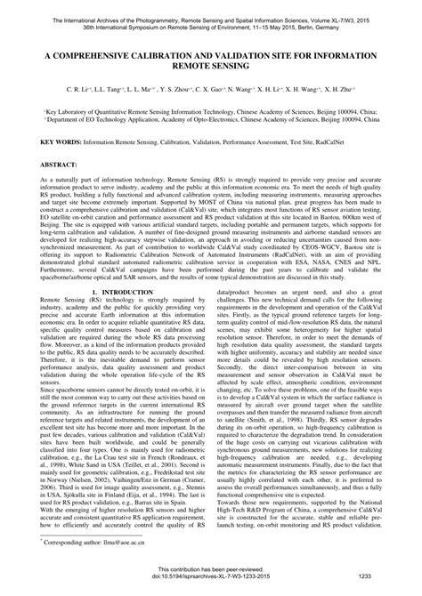 Pdf A Comprehensive Calibration And Validation Site For Information Remote Sensing