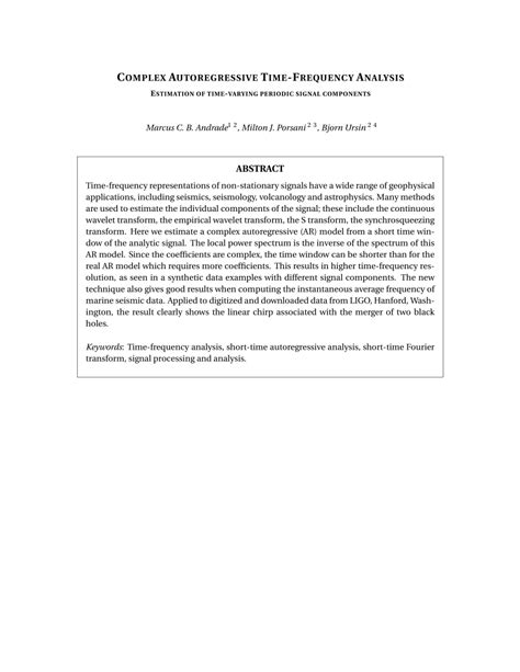 Pdf Complex Autoregressive Time Frequency Analysis Estimation Of