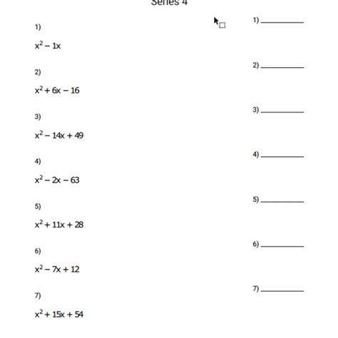 Math Algebra Factoring Practice Worksheet Series 4 Geek Slop Online