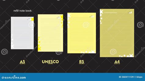 Design Of Note Book Refills In Sizes A5 A4 B5 And Unesco Sizes Stock Illustration