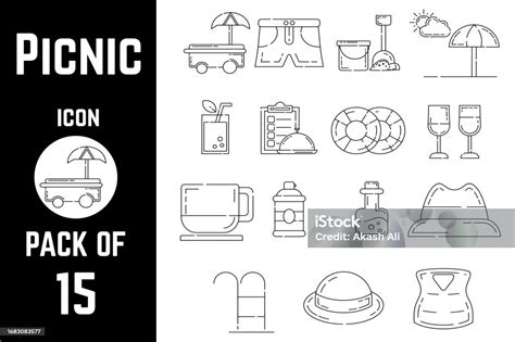 피크닉 아이템 또는 제품 아이콘 팩 번들 선화 벡터 템플릿 0명에 대한 스톡 벡터 아트 및 기타 이미지 0명 디자인 모양 Istock