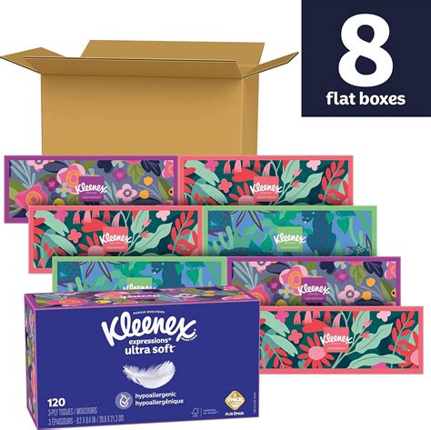 Kleenex Expressions Ultra Soft Facial Tissues 8 Flat Boxes 120