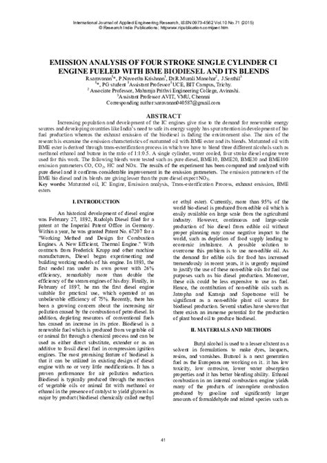 Pdf Emission Analysis Of Four Stroke Single Cylinder Ci Engine Fueled