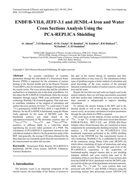 Pdf Endfb Vii0 Jeff 31 And Jendl 4 Iron And Water Cross Sections Analysis Using The Pca