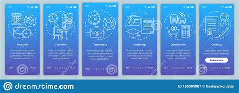 Jobs Types Blue Onboarding Mobile App Page Screen Vector Template Part