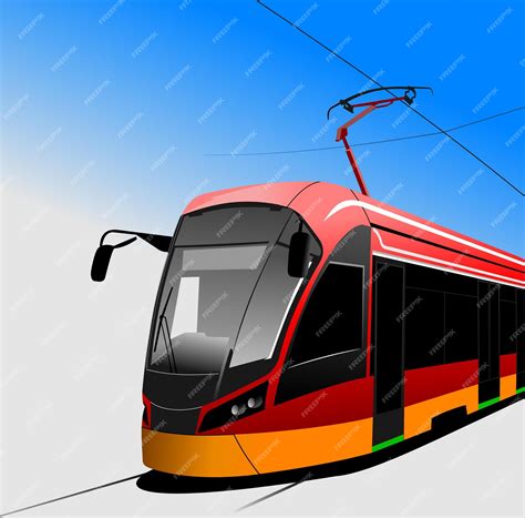Transporte Urbano Tranvía Moderno Color Vector Ilustración 3d Para Diseñadores Vector Premium