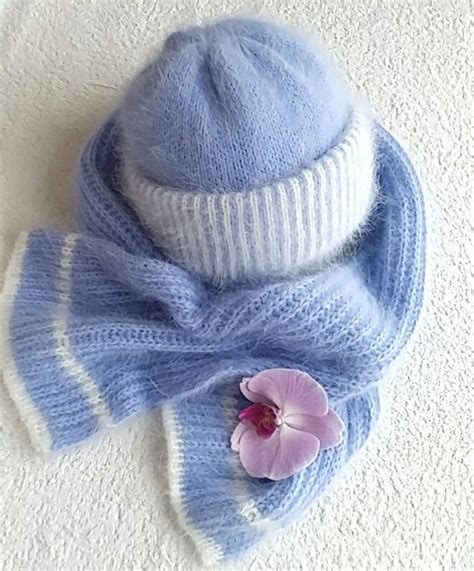 Комплект шапка и шарф из ангоры премиум класса Вязаные шапки Схемы вязания шапок Женские