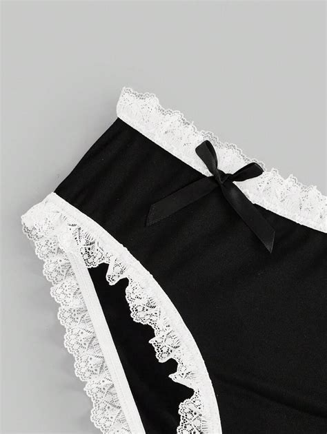 Romwe Goth Gothic Maid Black Mesh Splice Lace Bow Detail Bowknot