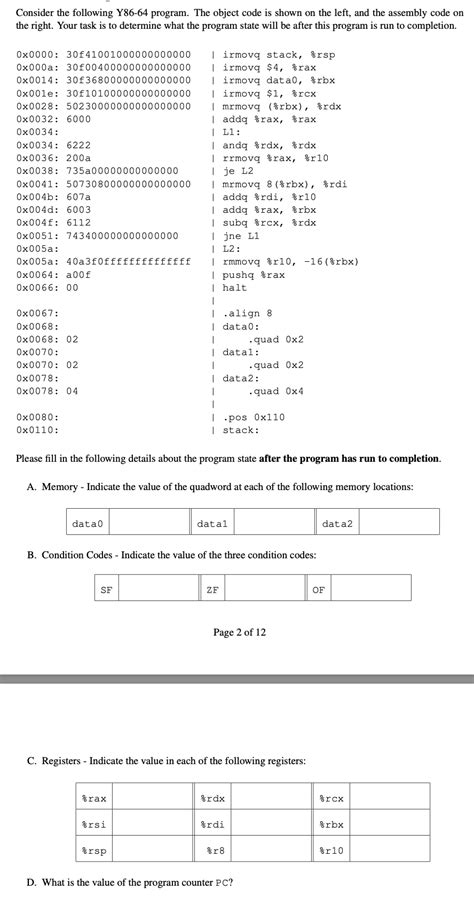Consider The Following Y86 64 Program The Object