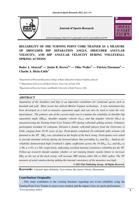 Pdf Reliability Of The Turning Point Core Trainer As A Measure Of Shoulder Hip Separation