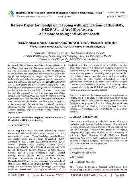 Review Paper For Floodplain Mapping With Applications Of Hec Hms Hec