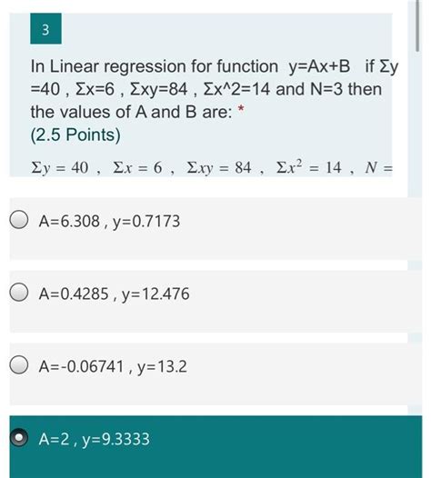 Solved 3 3 In Linear Regression For Function Yaxb If Ey