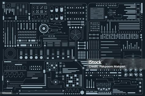 Hud는 미래 지향적인 요소 패턴 배경 디자인 벡터입니다 헤드업 디스플레이 그래픽 사용자 인터페이스에 대한 스톡 벡터 아트 및