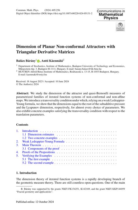 pdf dimension of planar non conformal attractors with triangular