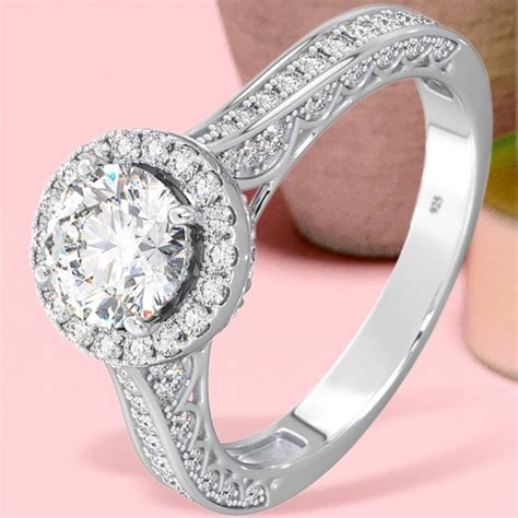Ladies Silver Halo Engagement Ring