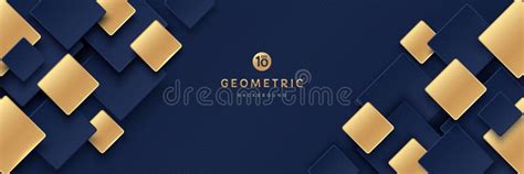Modern Dark Blue And Golden Color Square Overlap Pattern On Dark Background With Shadow
