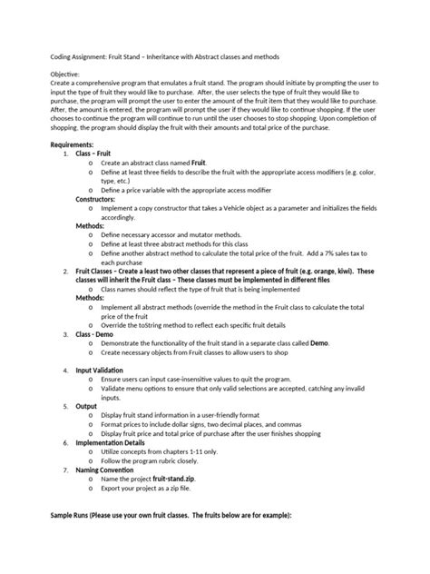 Coding Assignment Fruit Stand Pdf Method Computer Programming Class Computer Programming