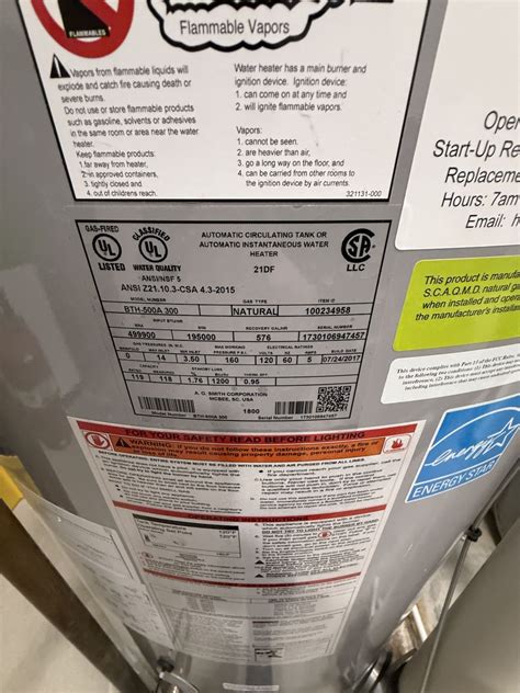 2017 Ao Smith Commercial Water Heater Model Bth 500a 300 Sn