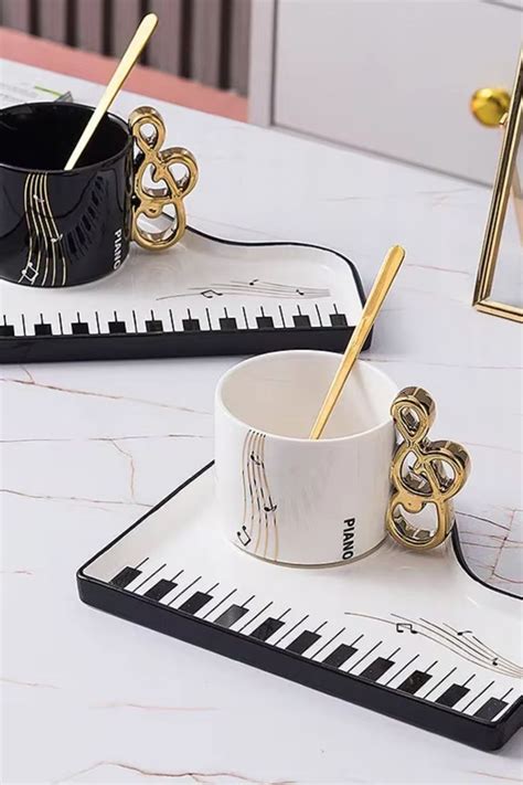 Nordic Piano Coffee Mug Aesthetic Black And White Ceramic Cup Music