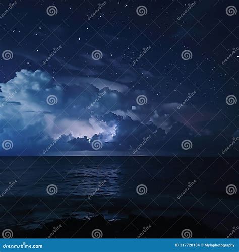 Night Thunderstorm Lightning With Dramatic Clouds Generative Ai Stock
