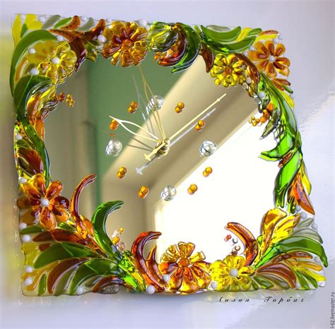 часы из стекла фьюзинг Зеркальный букет в интернет магазине на Ярмарке Мастеров Екатеринбург