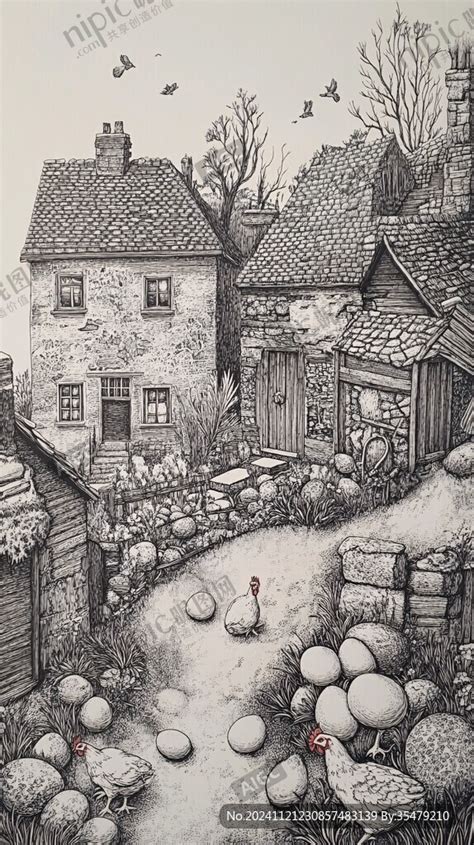Ai创作图线描乡村场景 插画农村 小风景插画 黑白乡村画 乡村黑白画 针管笔风景 乡村装饰画 小风景画 欧美小镇插画 手绘小院 黑白农村画 梦想小镇素描 爷爷的村落 丹麦插画手绘装饰画 意境