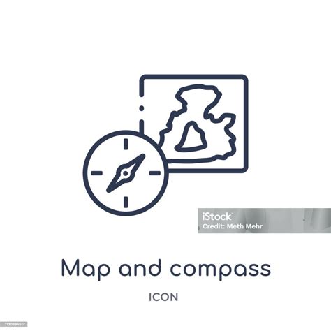 Linear Map And Compass Orientation Tools Icon From Army Outline Collection Thin Line Map And