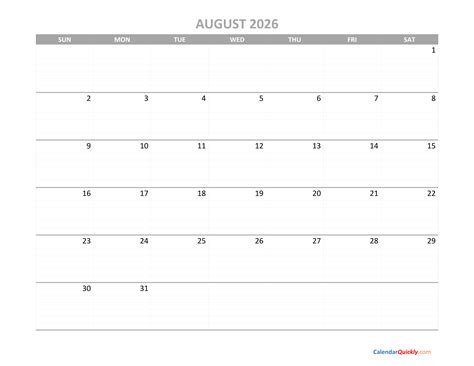 August Calendar 2026 Printable Calendar Quickly