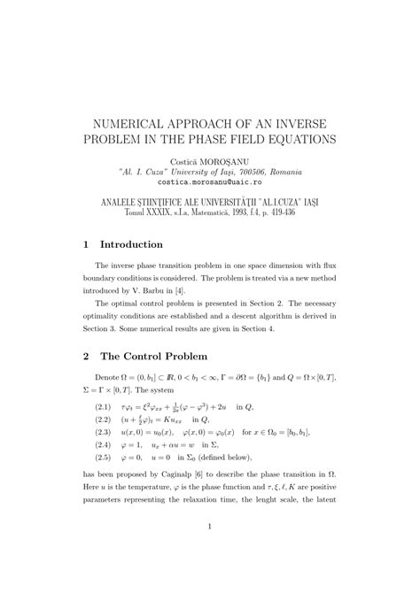 Pdf Numerical Approach Of An Inverse Problem In The Phase Field Equations
