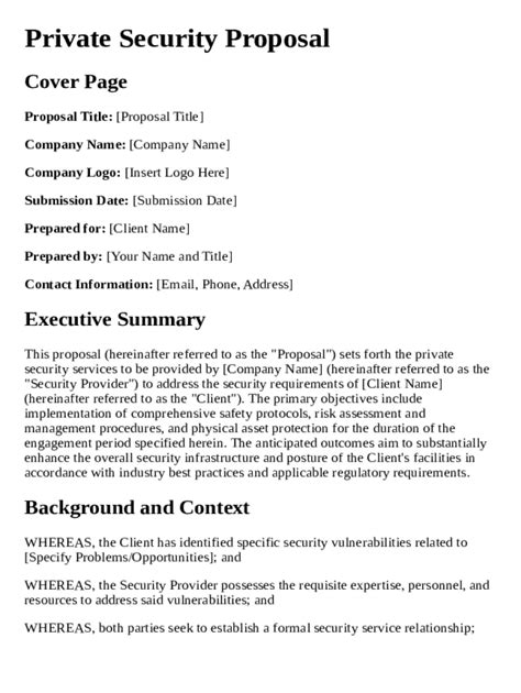 Fillable Online Private Security Security Proposal Template Fax Email