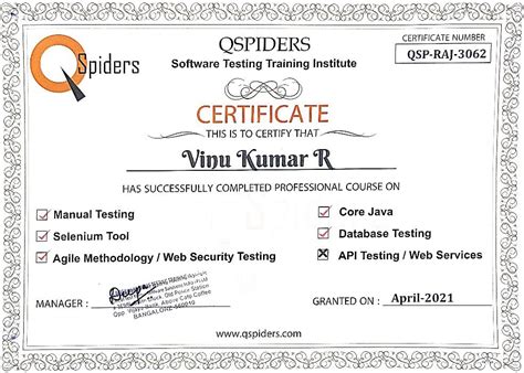 Vinu Kumar R On Linkedin Software Testing Certification From Qspiders
