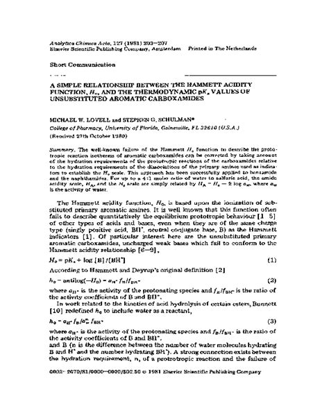 Pdf A Simple Relationship Between The Hammett Acidity Function Ho