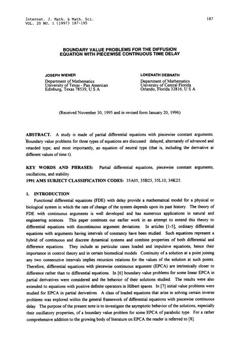 Pdf Boundary Value Problems For The Diffusion Equation With Piecewise