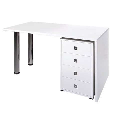 Birou Desiree Cu Casetiera Si 2 Picioare Pal Alb 135 X 68 X 75 Cm