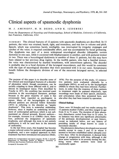 Clinical Aspects Of Spasmodic Dysphonia Pmc